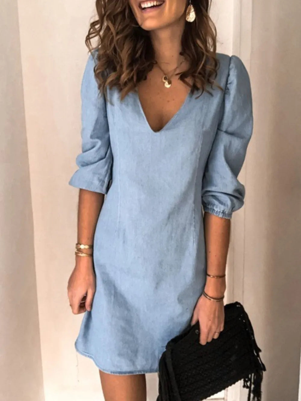 Full Size V-Neck Half Sleeve Dress – Denbe Fashion